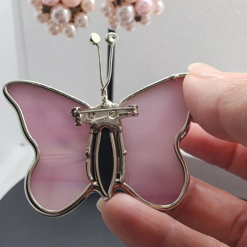 Jewelry | Iridescent Butterfly Brooch With Vintage Pink And Cream ...